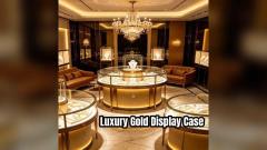 Luxury Round Gold Jewelry Display Case with LED Lighting