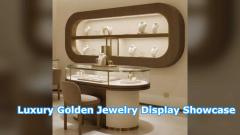 Custom Golden LED Jewelry Showcase for Luxury Retail