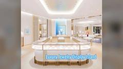 Luxury Jewelry Display Island White and Gold Showcase
