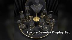 Luxury Jewelry Display Set Black Velvet and Gold Stand