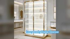Luxury White Gold Jewelry Display Showcase Custom LED Cabinet