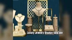 Luxury Beige Velvet Jewelry Display Set for Retail Stores