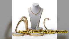 Luxury Jewelry Display Set Gold Marble Velvet Stand