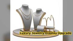 Luxury Jewelry Display Set Gray Velvet Gold Metal Frame