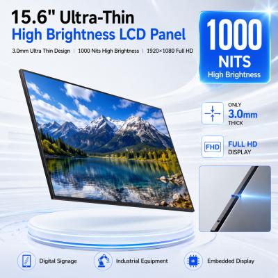 China 15.6 Inch 1000 Nits High Brightness LCD Display Panel 3.0mm Ultra Thin FHD 1920×1080 LVDS Industrial Monitor Screen for sale