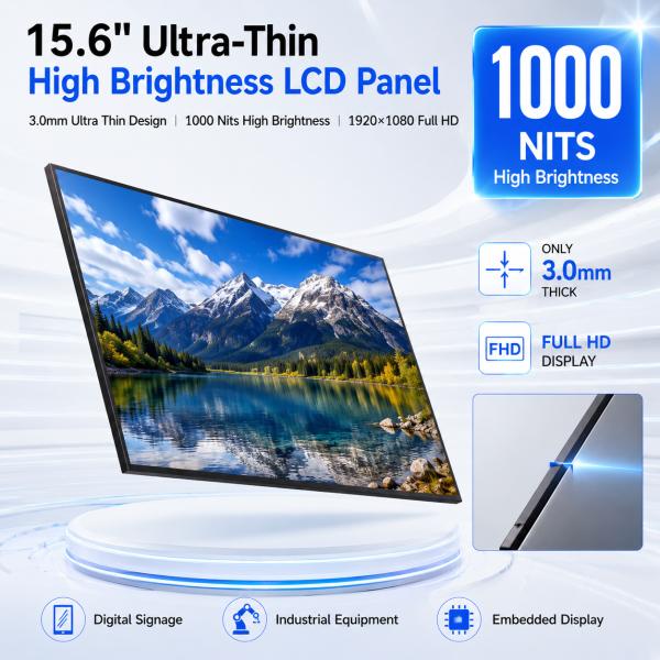Quality 15.6 Inch 1000 Nits High Brightness LCD Display Panel 3.0mm Ultra Thin FHD 1920×1080 LVDS Industrial Monitor Screen for sale