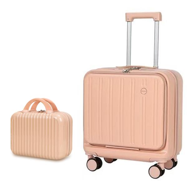 Quality 2-piece set ABS hard shell luggage 18-inch carry-on luggage Wet and Dry Separation TSA lock spinner wheel suitcase ,USB -charging multi-functional front opening cup holder trolley case laptop bag for sale