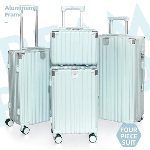 Quality 1682  light blue 4-piece TAS lock luggage Family Activity Outdoor Cup Holder Suitcase 14inch (Cosmetic bag)+20/24/28 thickened anti-drop wear-resistant, equipped with USB charging port for sale