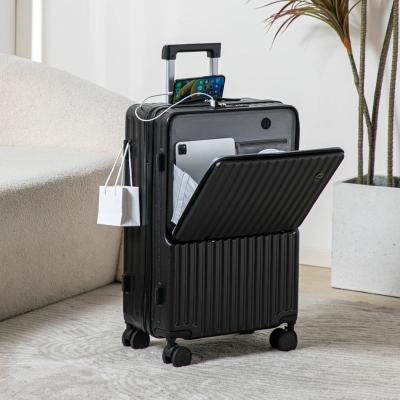 China 2in1 Set includes 14-inch,20-inch luggage with Scratch-Resistant Material Front-Open Pocket Laptop Trolley Carry-On Size Luggage Supplier with Hidden Cup Holder PC suitcase hard shell luggage case for sale