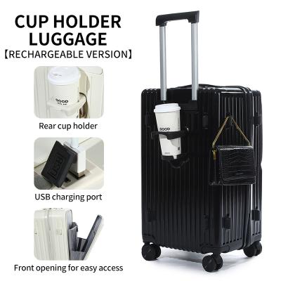 China 2in1 Set includes 14-inch,20-inch luggage with Scratch-Resistant Material Front-Open Pocket Laptop Trolley Carry-On Size Luggage Supplier with Hidden Cup Holder PC suitcase hard shell luggage case for sale