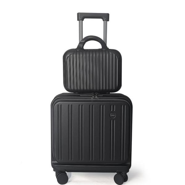 Quality 18 inch mini suitcase Carry-on travel luggage ,Black color ,2-pieces set, ABS New Multi-Functional Front-Opening Suitcase Hard-Shell Suitcase with Spinner Wheels Front-Opening Pocket Suitcase -1988 for sale