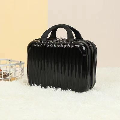 China 14 Inch Portable Hard Shell Cosmetic Travel Case, Crush-Proof ABS Portable Cosmetic Case Suitcase Mini Travel Hand Luggage with Elastic Strap, Cosmetic Suitcase for Train Camping, Black color for sale