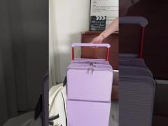 Front-opening wide-handle carry-on suitcase