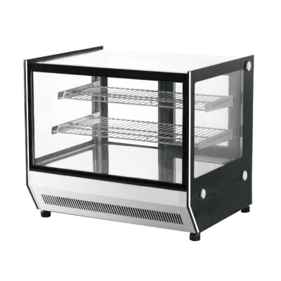 China Fornecedor de vitrine de bolo de mesa de vidro reto com sistema de refrigeração ventilado à venda