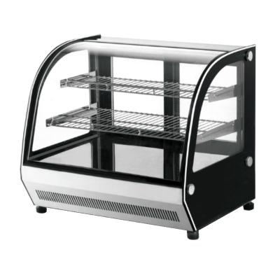 China Vitrine de bolo de mesa de vidro curvado com sistema de refrigeração ventilado e base de aço inoxidável à venda