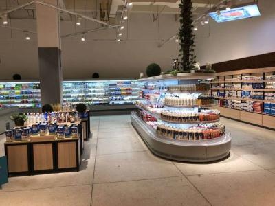 Cina Frigorifero aperto dell'esposizione dell'annuncio pubblicitario dell'isola del supermercato con l'estremità arrotondata in vendita