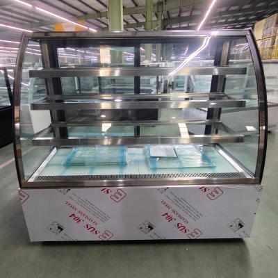 China 1500mm Wide 3‑Tier Curved Cake Chiller Large‑View‑Window Commercial Dessert Showcase for sale