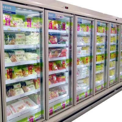 China O refrigerador ereto da exposição do supermercado com o diodo emissor de luz vertical interno ilumina-se para o gelado à venda