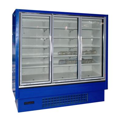 Cina Il frigorifero fronteggiato dritto commerciale di Multideck con il verticale interno LED si accende per l'esposizione degli alimenti congelata supermercato in vendita