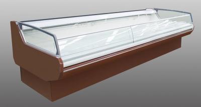 China Front Curved Glass Fan Cooling Front Display Chiller For Sausages aberto à venda