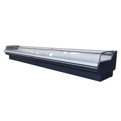 China Front Curved Glass Fan Cooling Front Display Chiller For Sausages aberto à venda