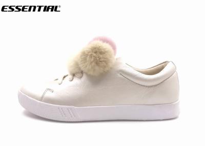 China pompoms front lace up ladies Classic Simple Casual sneaker apricot color for sale