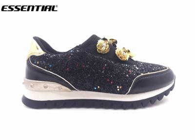 China slip on ladies fashion casual shoes bead flowers applique on front glitter upper for sale