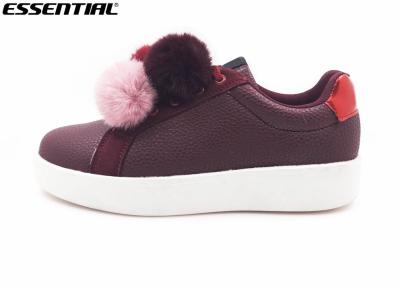 China Burgundy Fashion Ladies Casual Shoes With Soft Comfortable Fur Pom Poms for sale