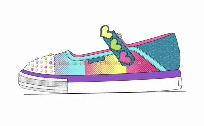 China Mary Jane Style Children'S Casual Shoes Shiny Casual Shoes Color Gradient Printed Canvas for sale