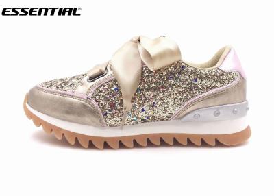 China Shiny Satin Laces Ladies Casual Shoes , Big Teeth Outsole Sneakers Shoes For Womens for sale