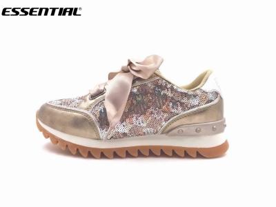 China Satin Laces Gold Ladies Casual Shoes Diamond Sequins Metallic PU 36 - 41 Size for sale