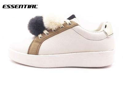 China Off White Casual Athletic Shoes Womens With 3 Pom Poms Lychee - Textured PU for sale