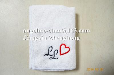 China Microfiber white face towel with small embroidery logo for sale