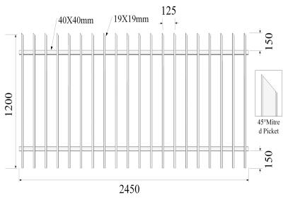 Cina H1200mmxW2450mm Hercules Fence Panels 45 mitred Picket 19mm*19mm Rail 40mmx40mm x 2 in vendita