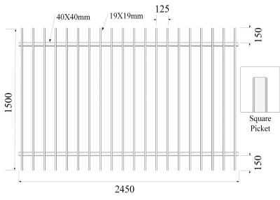 Cina Square Picket 19x19mm 2 rails 40mmx40mm x 1.6mm H1500mmxW2450mm Hercules Fencing in vendita