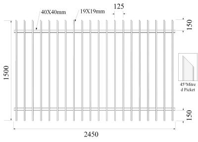 Cina 45 degree mitred 19mmx19mm picket Hercules Fencing H1500mm*W2450mm 2x40mm rails in vendita