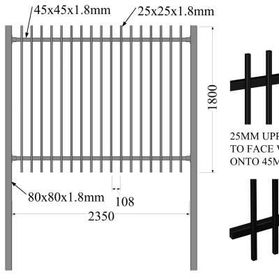 Cina Flat top & bottom security tubular steel fencing 25mm x 25mm upright picket in vendita