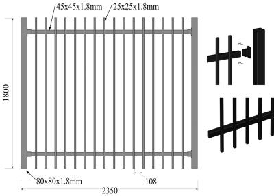 Cina Interpon polyester caoted steel garrison fencing panels dimension 1800mm height x 2400mm width rails 2 xRHS 40mm x 1.6mm in vendita