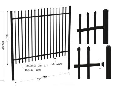 China 1800mm High X 2400mm Wide 2rails40X40X1.6*25X25X1.2*100mm spacing Stain Black Powder 65mm post x 3000mm length en venta