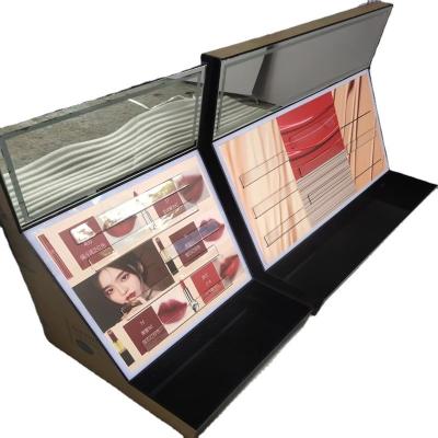 Cina Supermarket Rack Display nero acrilico Cosmetico Fixture Set Makeup Display con manifesto specchio in vendita