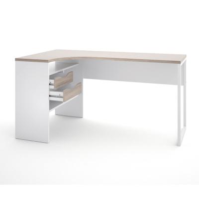 Chine Bureau d'ordinateur étudiant blanc en forme de L à 2 tiroirs avec dessus de truffe et design pliable à vendre