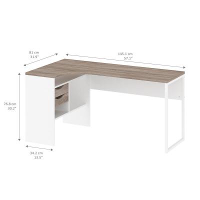 China Student White L-Shaped 2-Drawer Computer Desk with Truffle Top and Foldable Design for sale