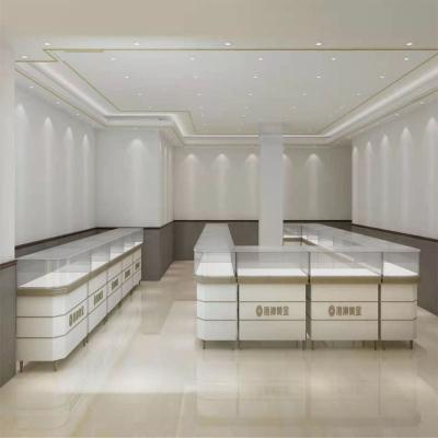 China Retail winkels Op maat gemaakte spiegel sieraden display kast met luxe houten afwerking Te koop