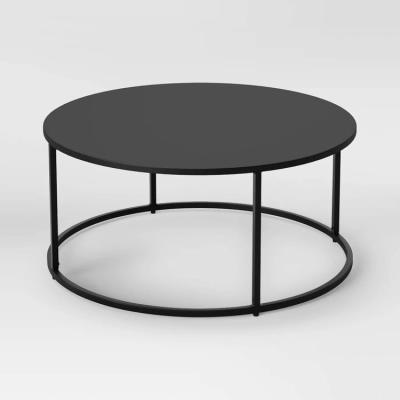 Cina Tavolo da caffè in legno nero rotondo con tetto di marmo e gambe metalliche moderne a forma rotonda in vendita