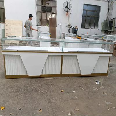 China Commercial Sectional Display Furniture Velvet High End Glass Display Stand Table with LED Counter Display for sale