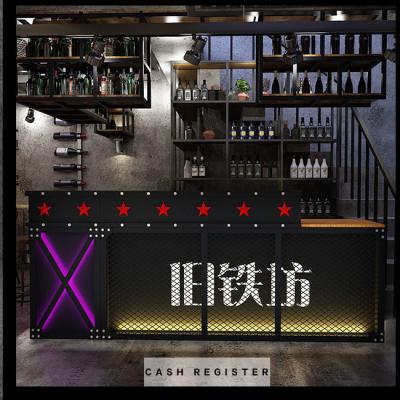 China Commerciële meubels poederbedekte zwarte metalen kleine bureau toonbank voor salonreceptie Te koop