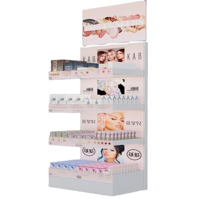 Cina Supporto per l'esposizione di cosmetici moderni a doppio lato con poster e ruote in vendita