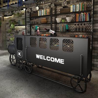 China Retailer Shops Metal Reception Table Industrial Metal Wood Table for Minibar Coffee Shop for sale