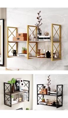 China 2 Tiers Gouden Houten Drijvende Wand Montage Planken voor Slaapkamer Maan Nordic Wandplank Te koop