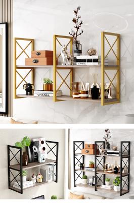 China 2 Tiers Gouden Houten Drijvende Wand Montage Planken voor Slaapkamer Maan Nordic Wandplank Te koop